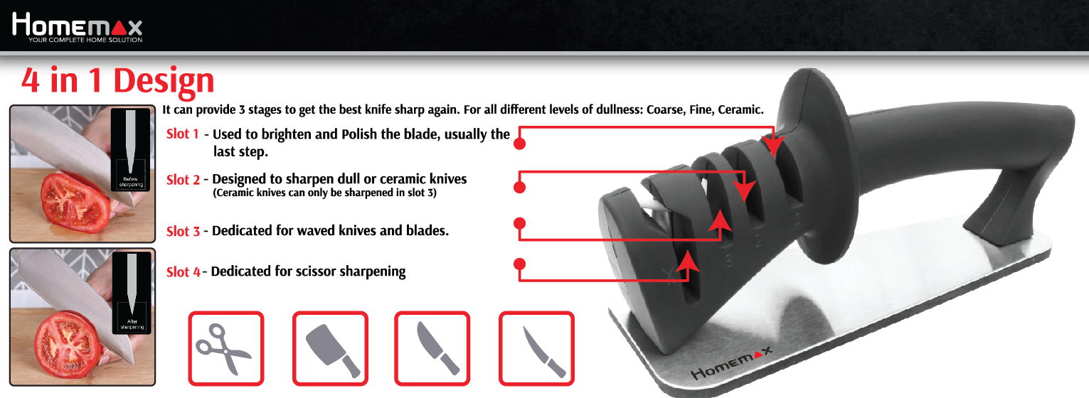 Samurai 4-in-1 Knife & Scissor Sharpener– Homemax